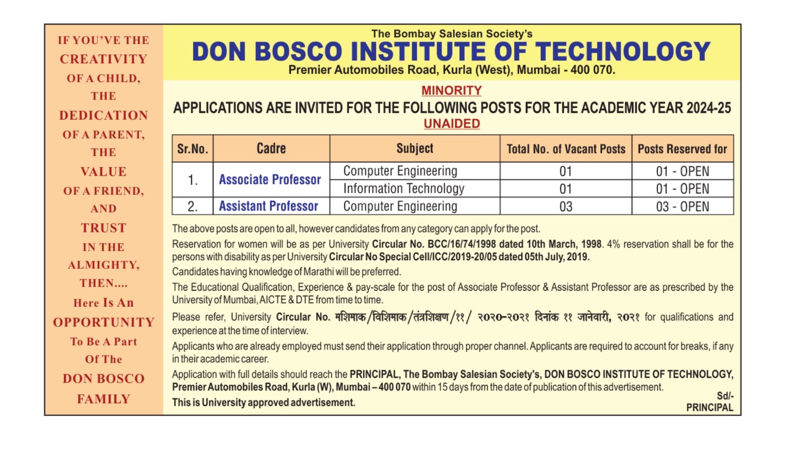 Careers - Don Bosco Institute of Technology, Mumbai