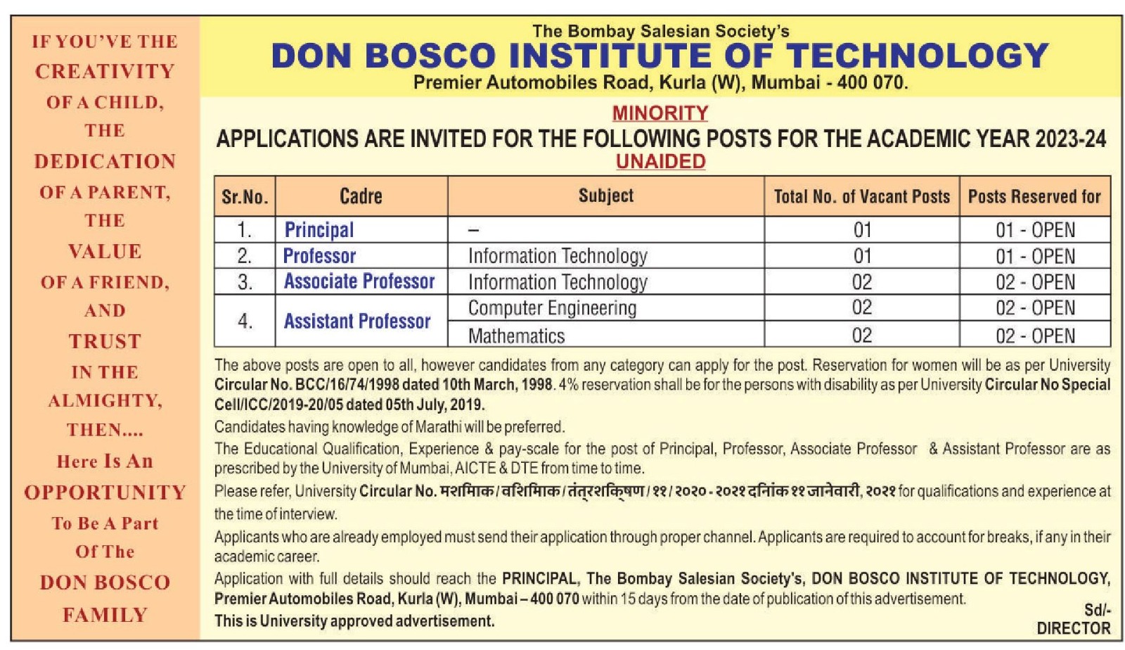 Careers - Don Bosco Institute of Technology, Mumbai